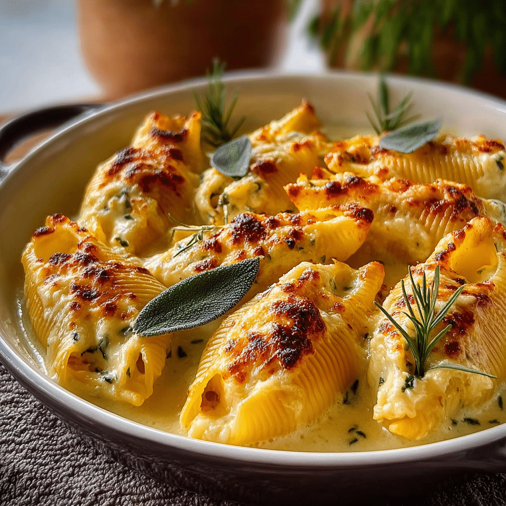Pumpkin & Gouda Stuffed Shells With Brown Butter & Sage Alfredo Sauce